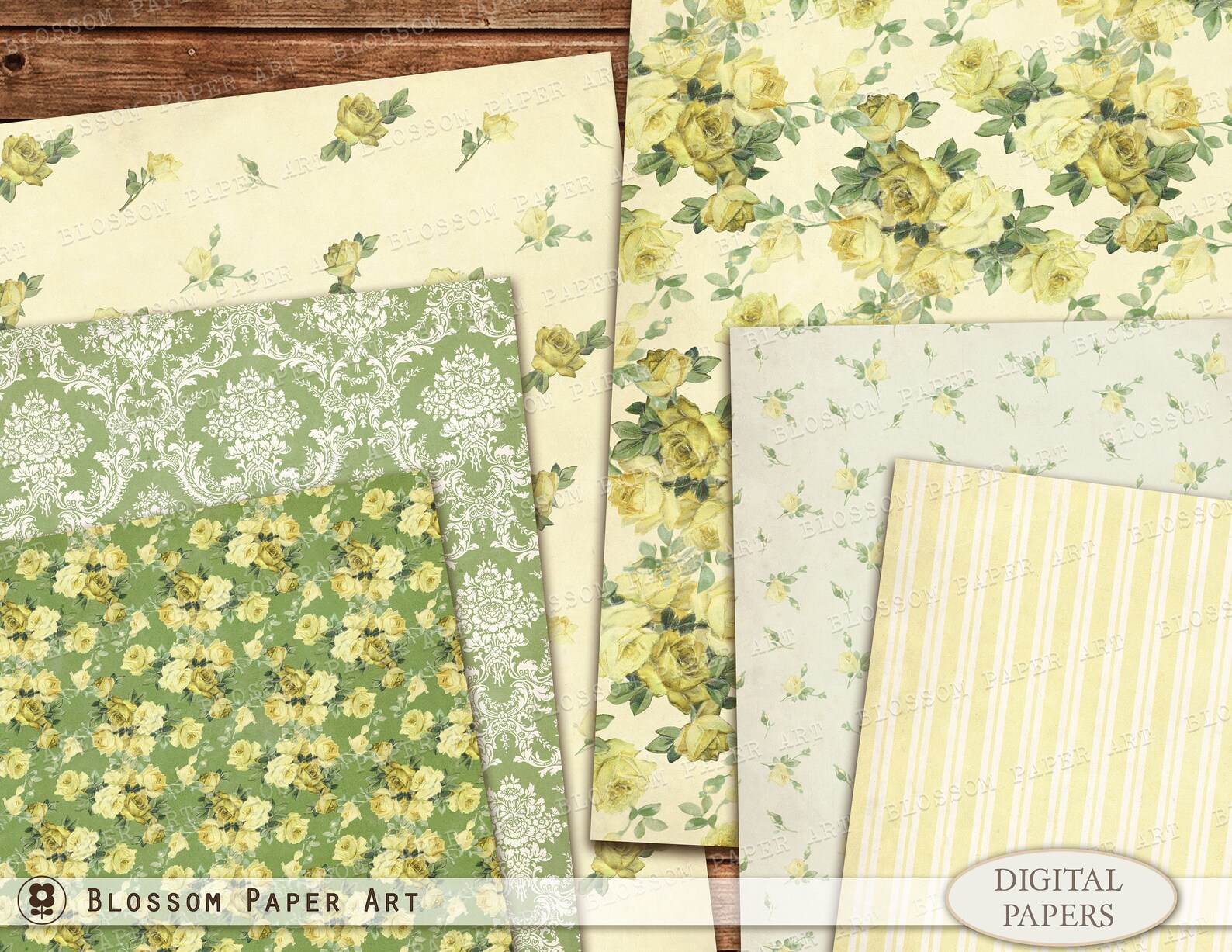 Vintage Digital Paper Scrapbook Paper Pack Yellow - Etsy