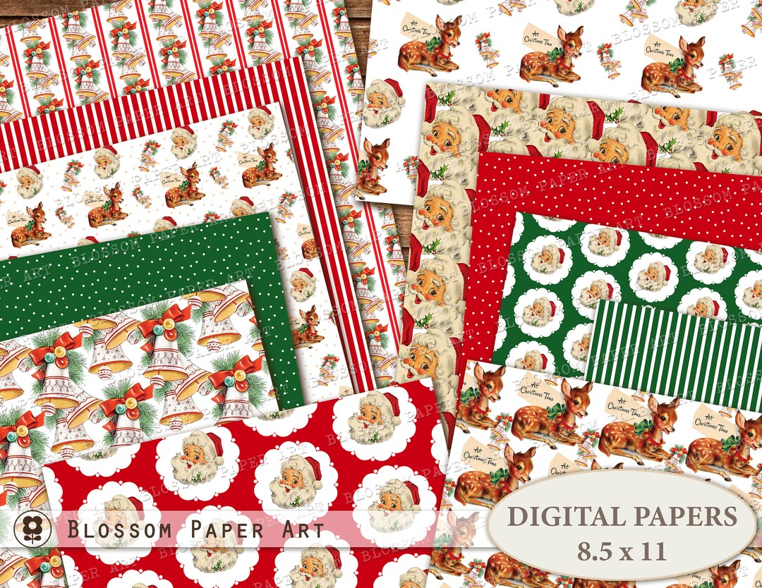 Christmas Digital Paper, Scrapbook Paper, Vintage Christmas Collage ...