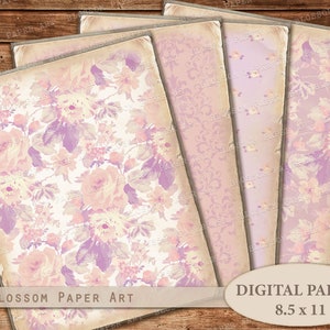 Vintage Digital Paper, 8,5x11 Papers, Scrapbook Floral Collage Sheet ...