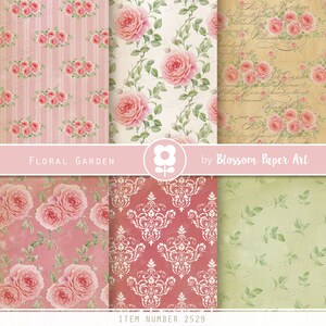 Vintage Digital Paper, Roses Shabby Chic Scrapbook Paper Pack ...