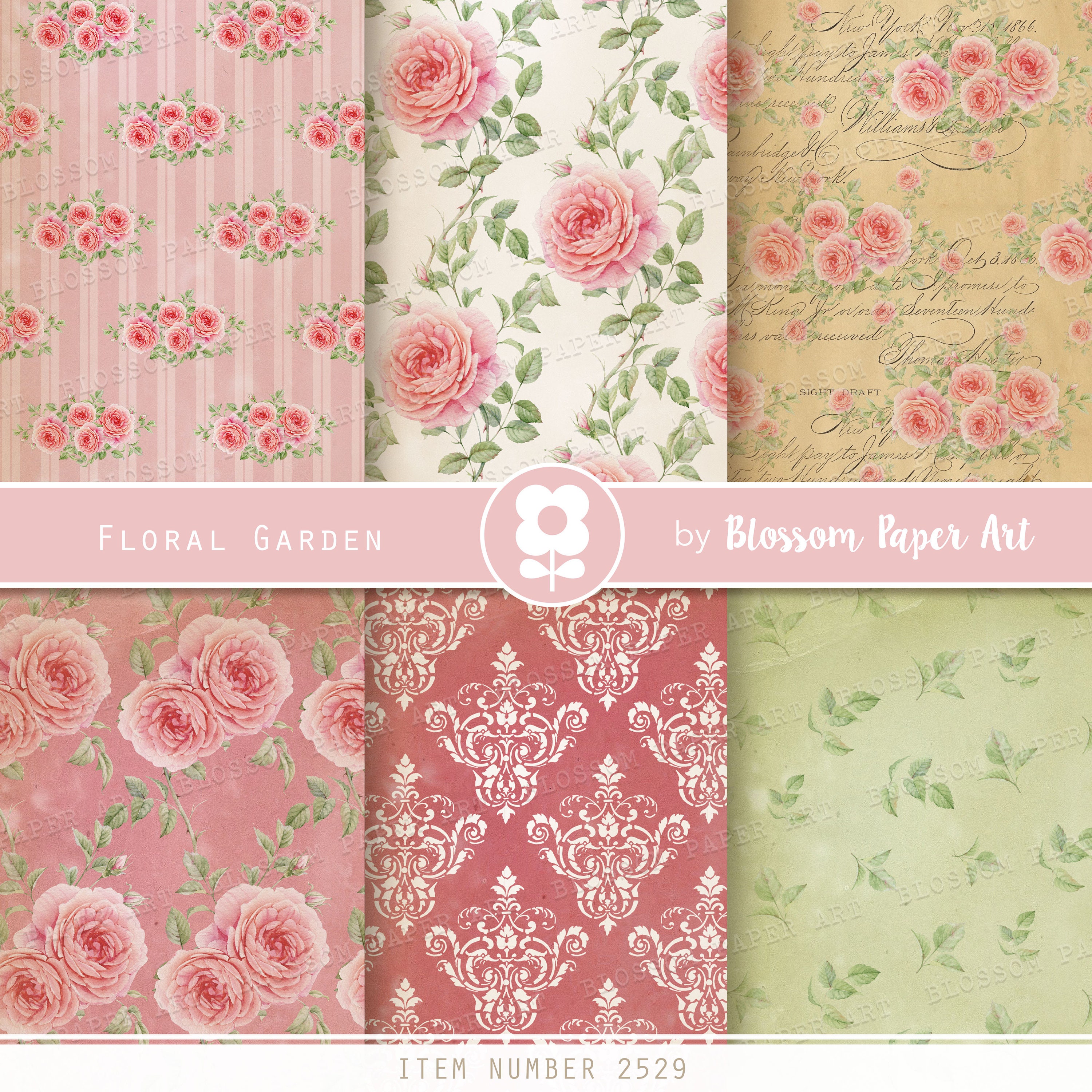 Vintage Digital Paper Roses Shabby Chic Scrapbook Paper Pack | Etsy