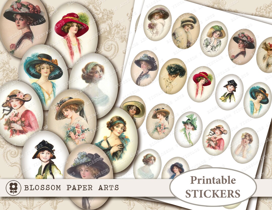 VINTAGE WOMAN Printable Stickers, Ovals Collage Sheet, Junk Journal ...