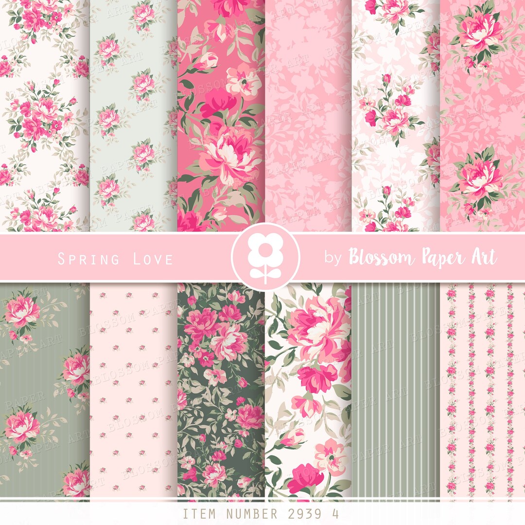 Pink Floral Digital Paper Pack: Rose Scrapbook Collage (digital ...
