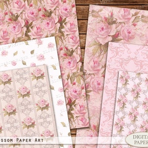 Pink Digital Paper Pack, Shabby Chic Roses Scrapbook Paper, Floral ...