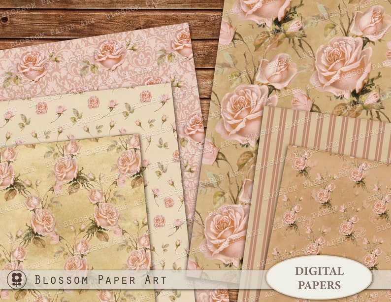 Rose Digital Paper Scrapbook Autumn Flowers Digital Paper - Etsy