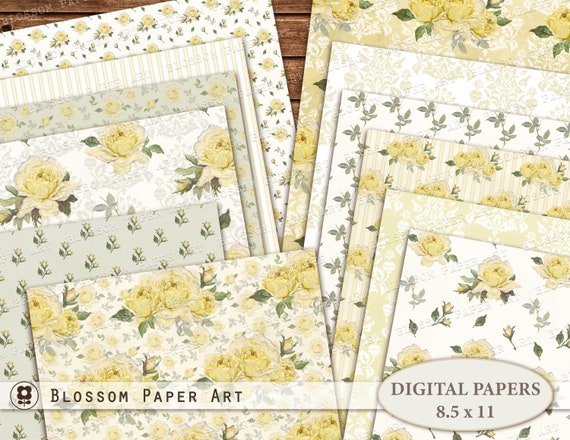Floral Digital Paper Yellow Scrapbook Paper Floral Collage - Etsy
