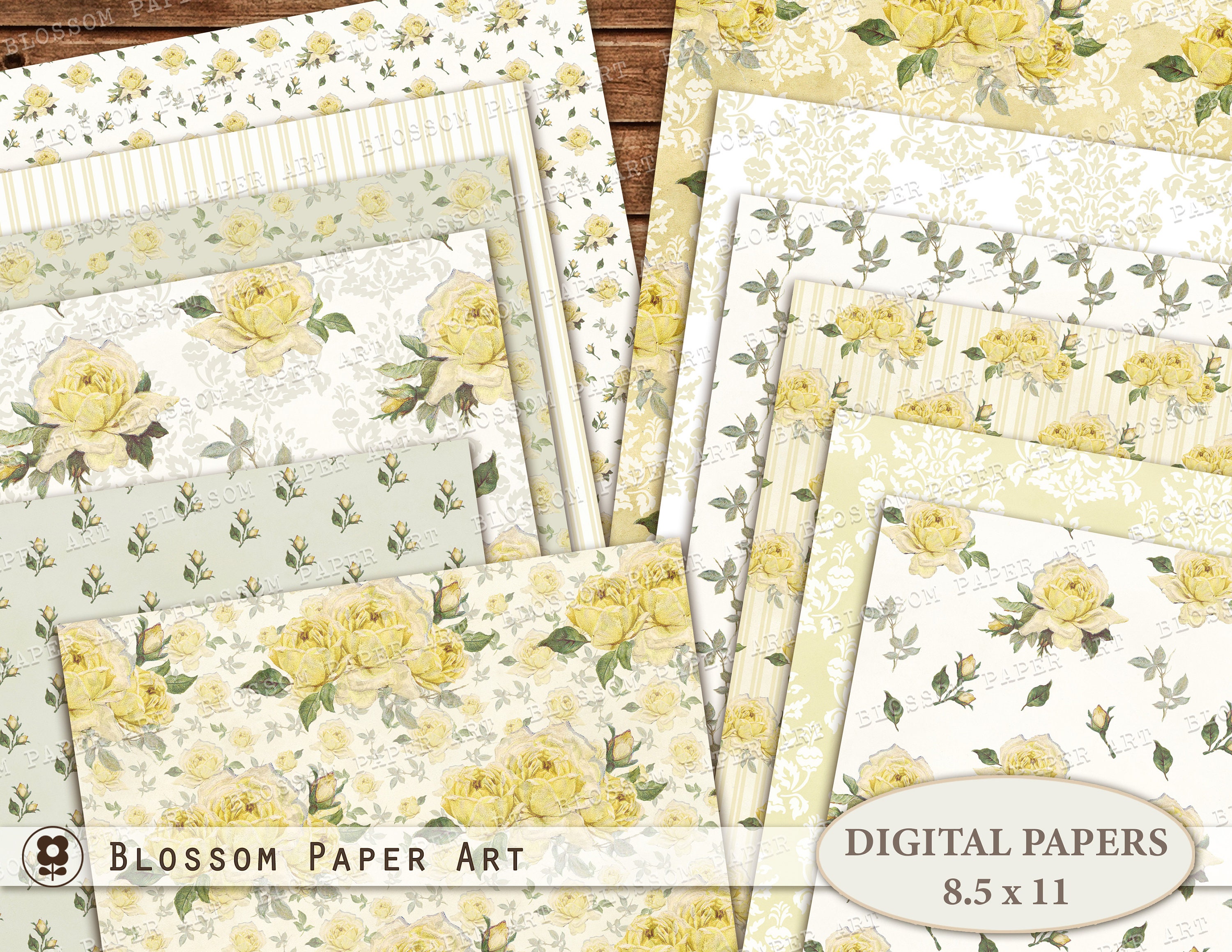 Floral Digital Paper Yellow Scrapbook Paper Floral Collage - Etsy