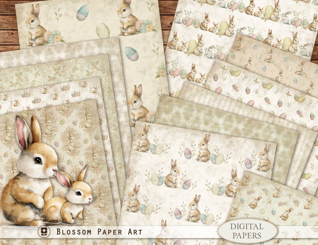 Vintage Easter Bunny Digital Paper: Scrapbook Collage (digital Download ...