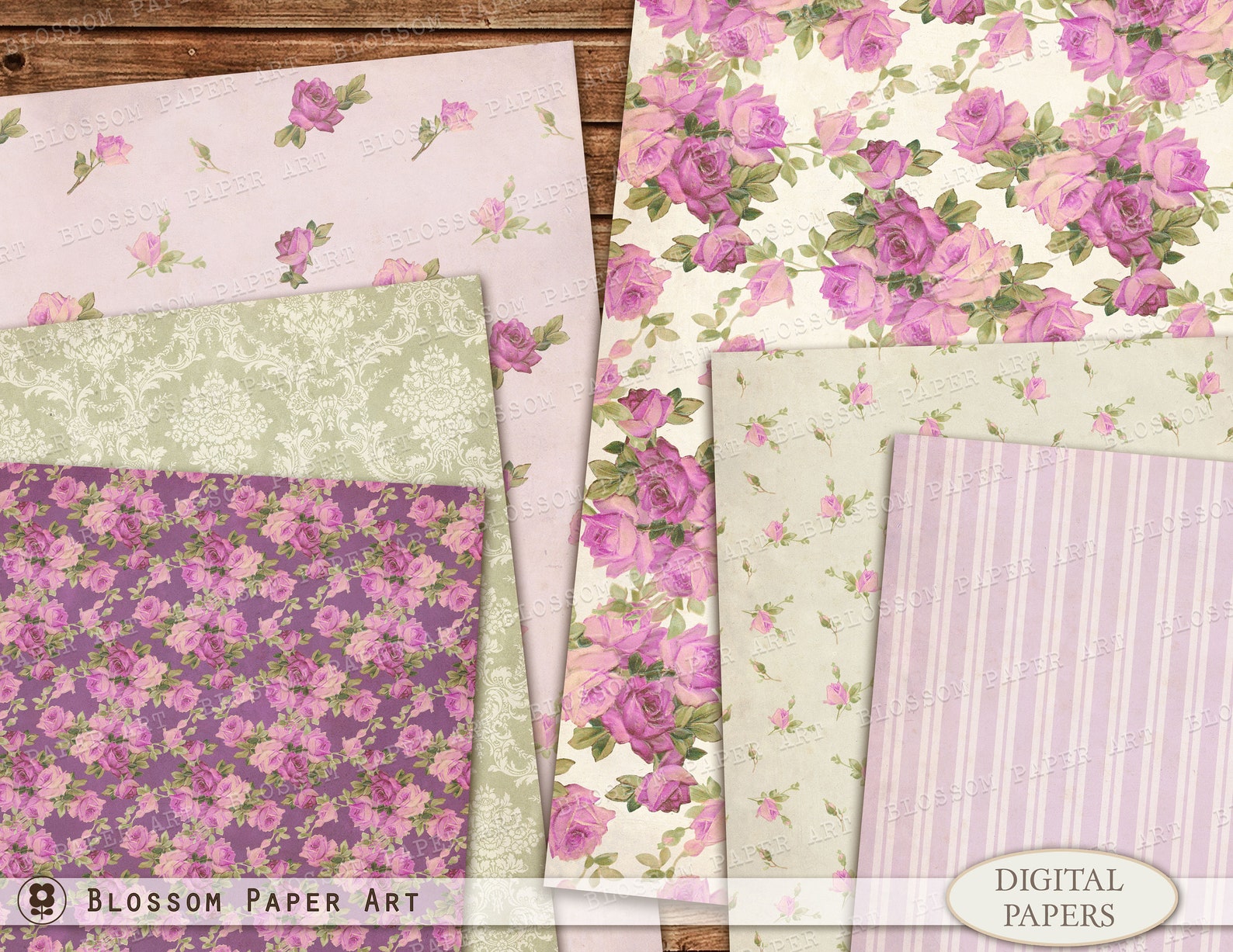 Vintage Digital Paper Purple Scrapbook Paper Roses Shabby - Etsy
