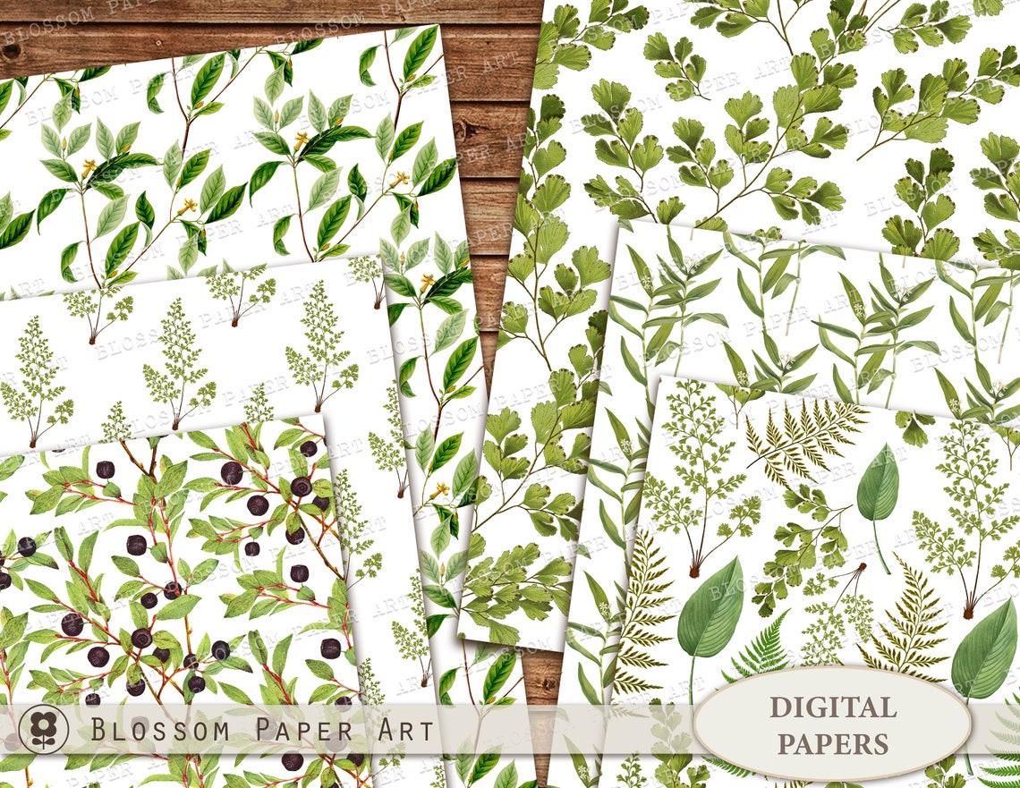 Leaves Digital Paper Leaves Scrapbook Collage Sheet Green | Etsy