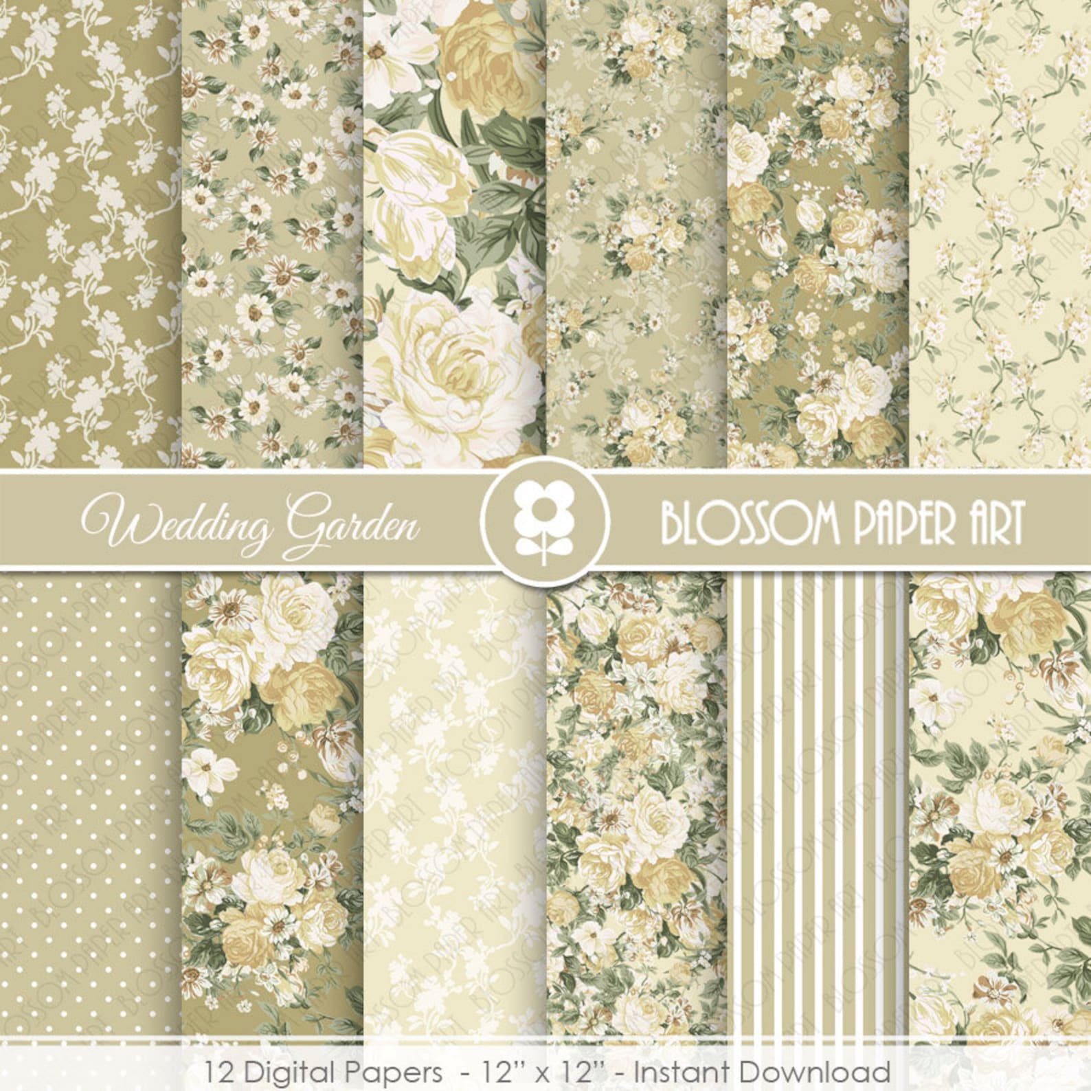 Floral Wedding Digital Paper Floral Digital Paper Pack - Etsy