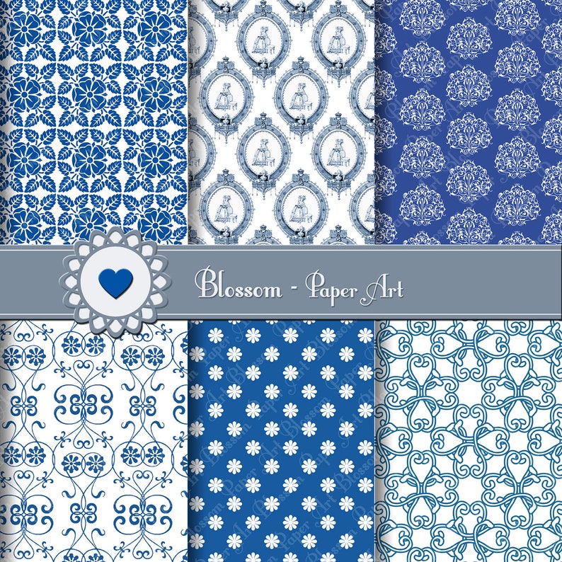 Digital Paper Blue and White Porcelain Digital Scrapbooking - Etsy