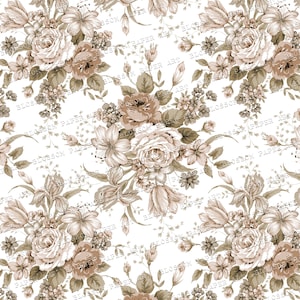 Brown Floral Digital Paper, Victorian Rose Digital Paper for Junk ...