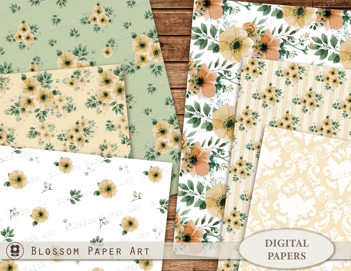 Floral Digital Paper Scrapbooking Flowers Paper Pack | Etsy