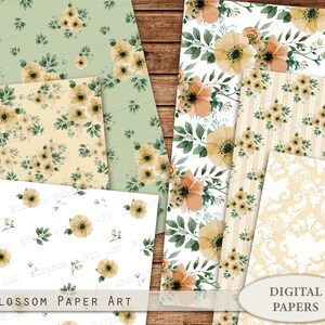 Floral Digital Paper, Scrapbooking Flowers Paper Pack Watercolor ...