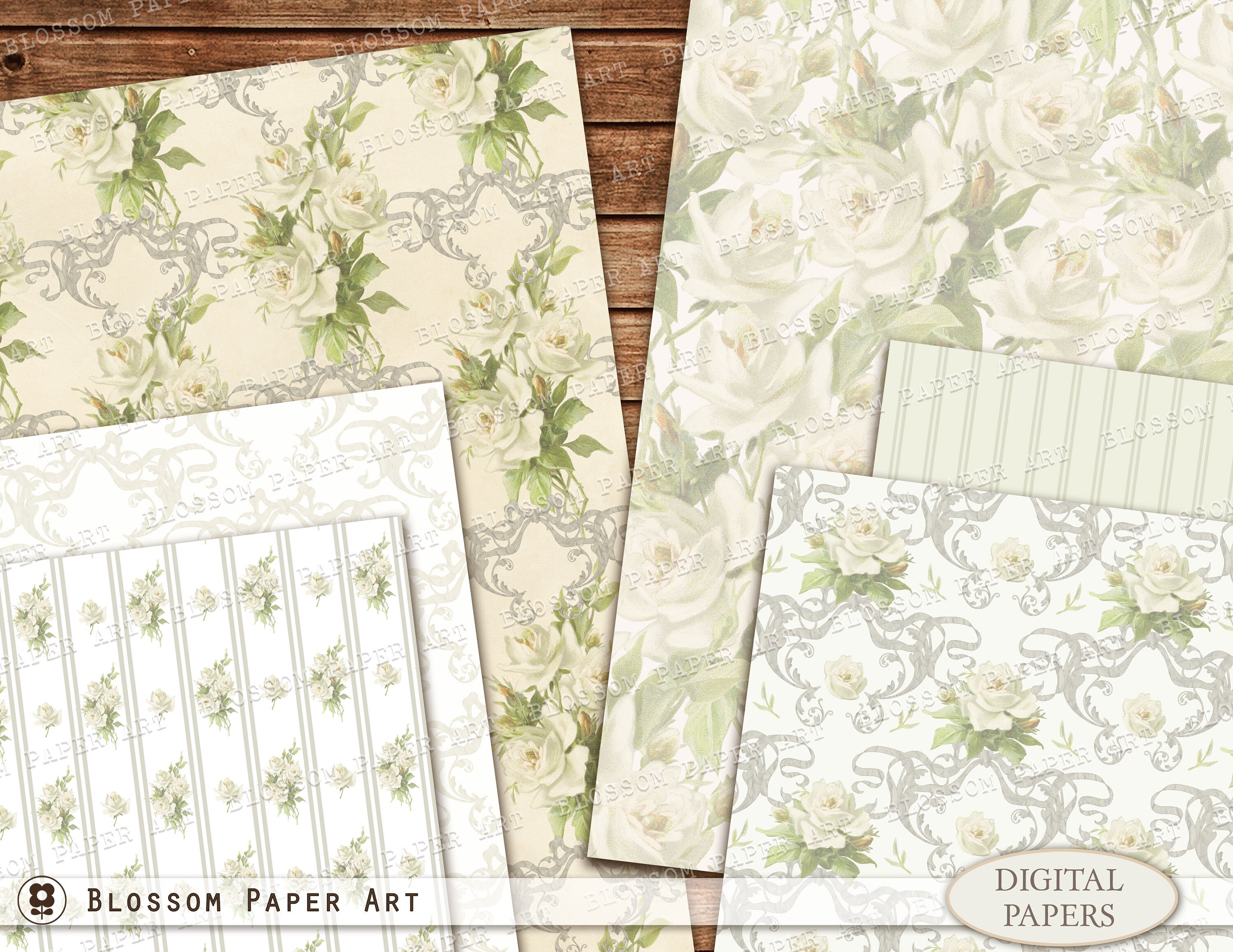 Shabby Chic Digital Paper Pack Rose Digital Paper Victorian | Etsy