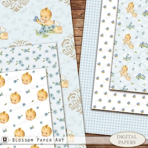 Vintage Baby Digital Paper: Light Blue Scrapbook Designs (digital ...