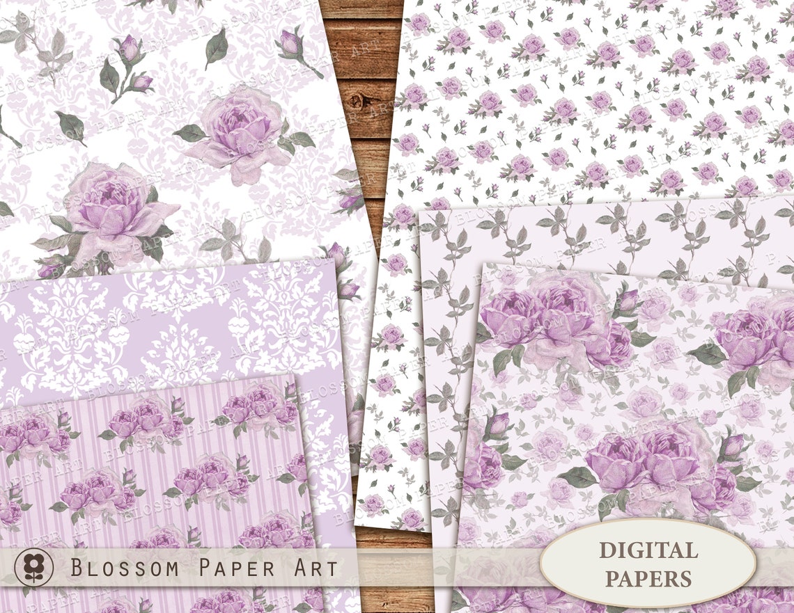 Purple Floral Digital Paper Lilac Rose Digital Download - Etsy