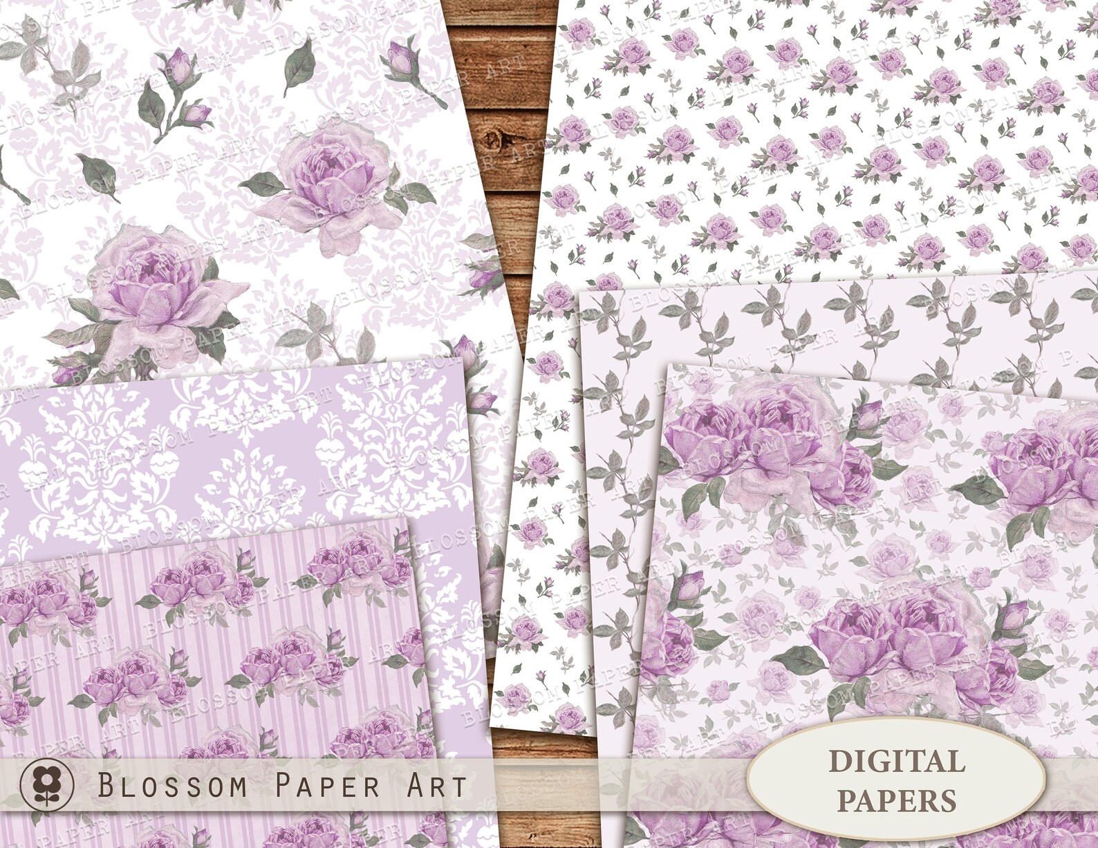 Purple Floral Digital Paper Lilac Rose Digital Download - Etsy