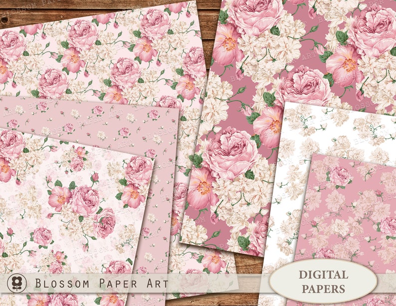 Victorian Rose Digital Paper Pack: Floral Collage Sheets (instant ...