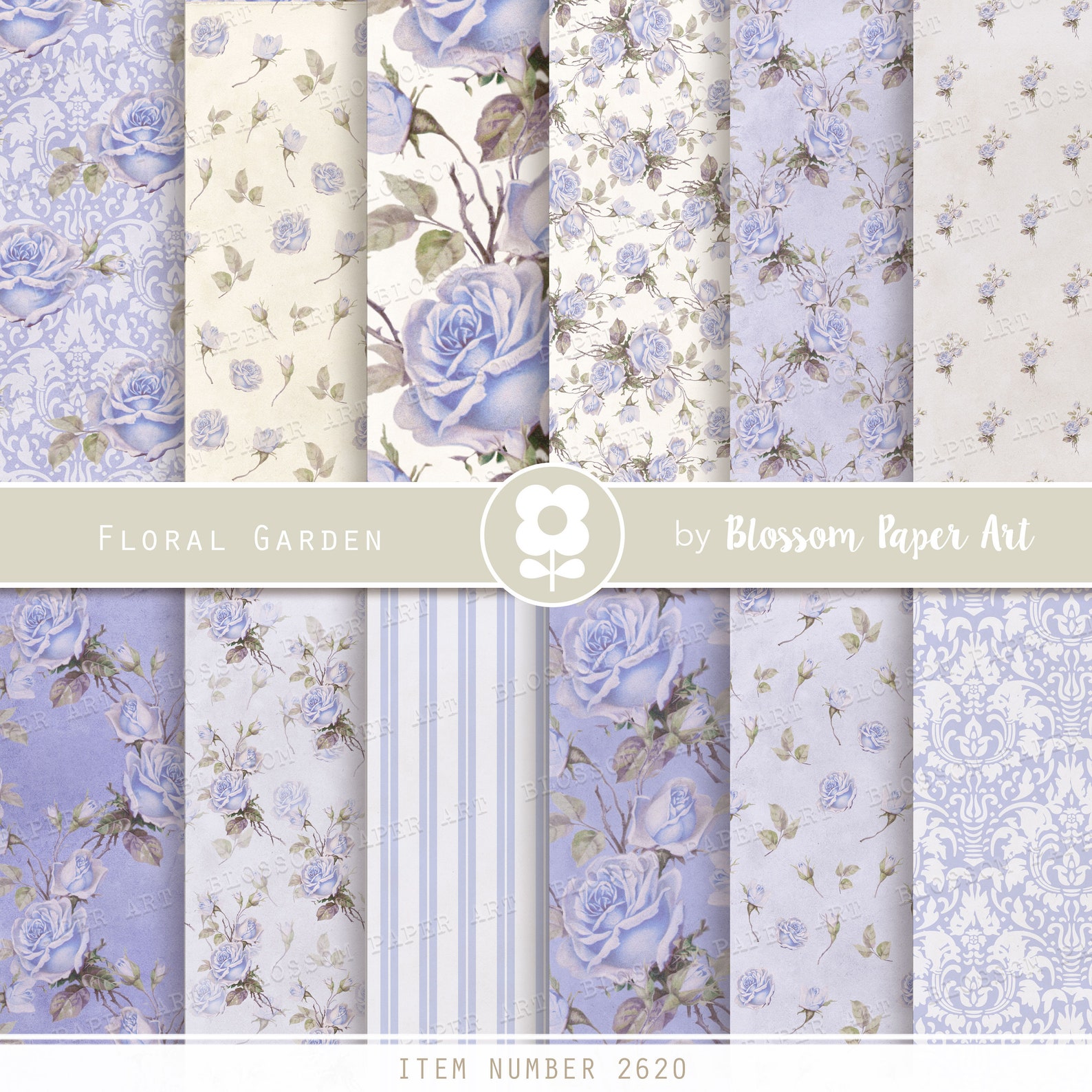 Blue Scrapbook Paper Vintage Digital Paper Rose Collage | Etsy