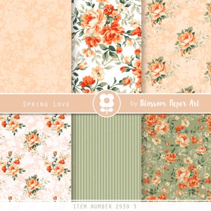 Orange Digital Paper Scrapbook Paper Pack, Peach Scrapbooking Rose ...