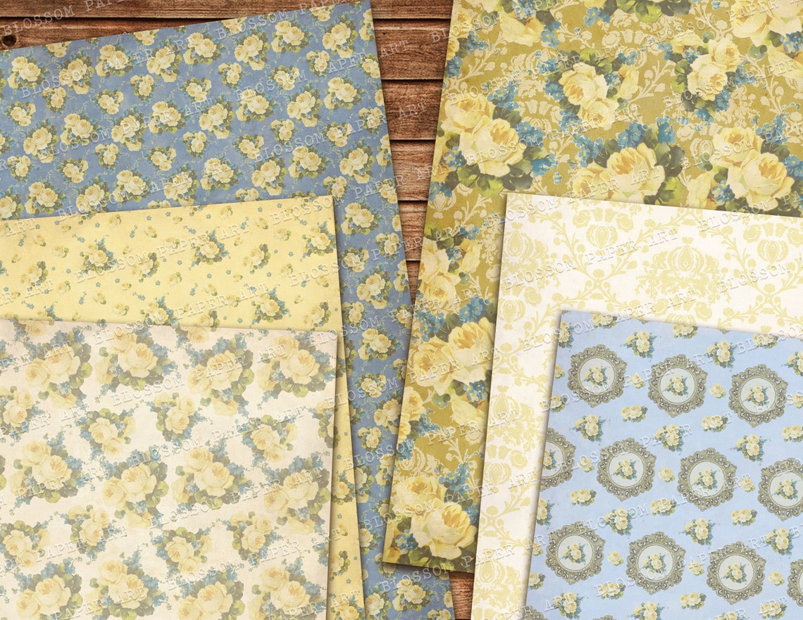 Yellow Digital Paper Vintage Scrapbook Paper Pack Floral - Etsy