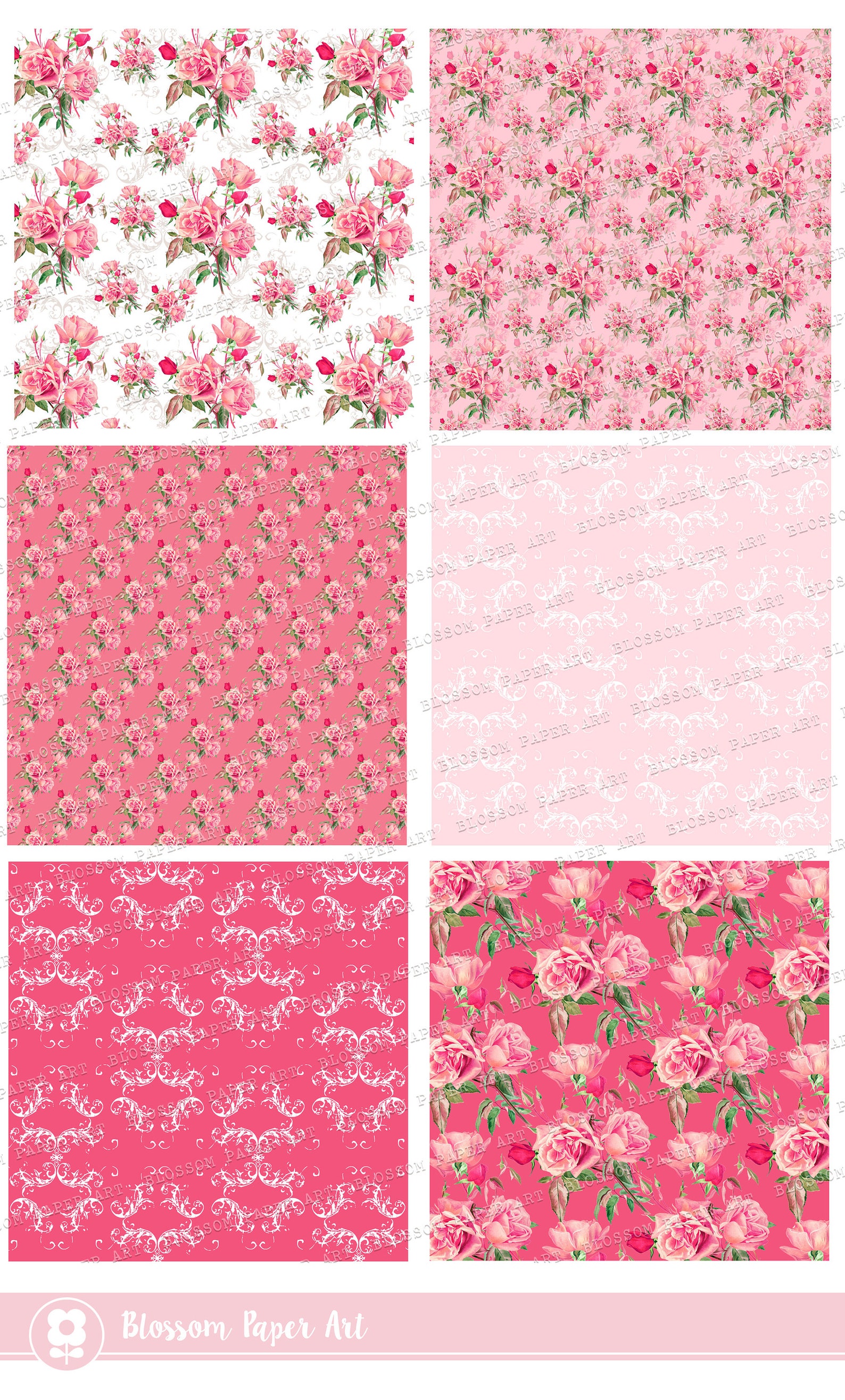 ROSES Digital Paper Shabby Chic Pink Roses Digital - Etsy