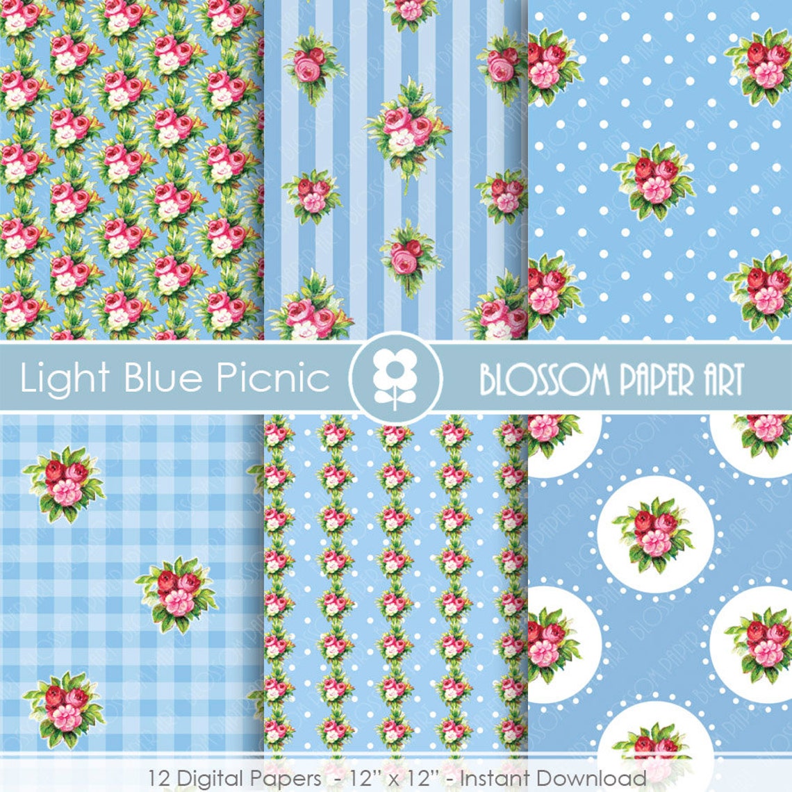 Light Blue Digital Paper Scrapbook Shabby Chic Digital Paper - Etsy
