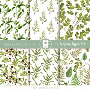 Leaves Digital Paper, Leaves Scrapbook Collage Sheet, Green ...