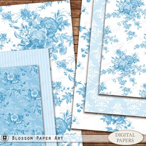 Light Blue Floral Digital Paper, Rose Digital Paper Pack, Floral ...