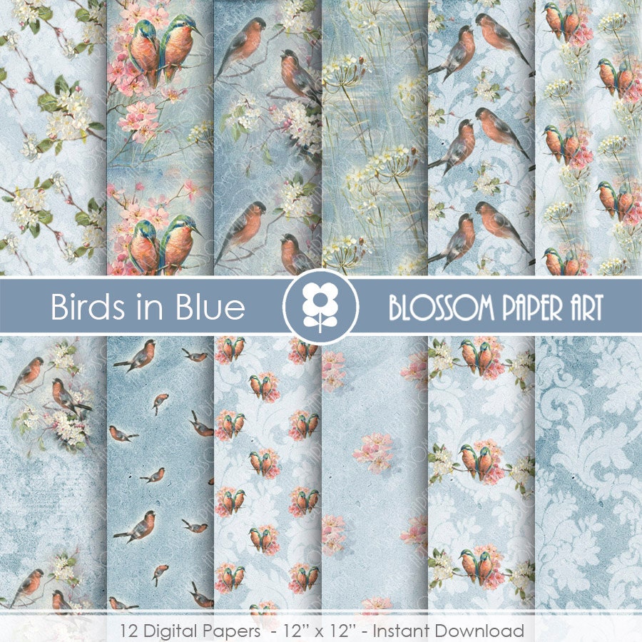 Birds Digital Paper Digital Paper Birds Vintage - Etsy