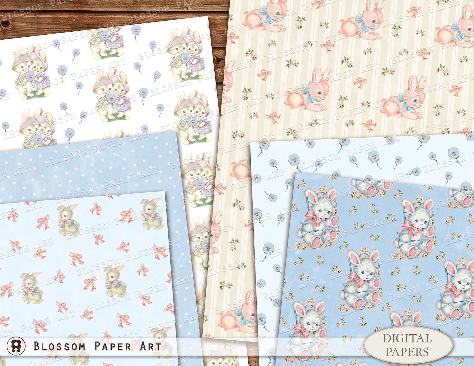 Baby Boy Digital Paper Nursery Scrapbook Paper Pack Bunnies | Etsy