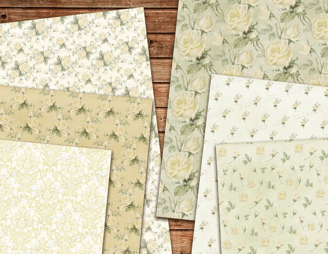 Vintage Digital Paper Roses Scrapbook Paper Pack Yellow - Etsy