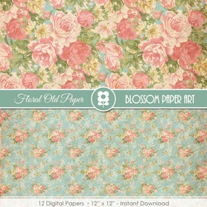 Teal Floral Digital Paper, Floral Digital Paper Pack, Vintage Scrapbook ...