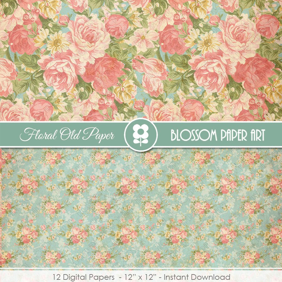 Teal Floral Digital Paper Floral Digital Paper Pack Vintage - Etsy