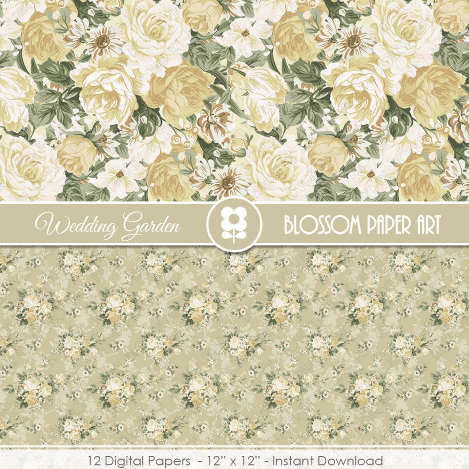 Floral Wedding Digital Paper Floral Digital Paper Pack - Etsy