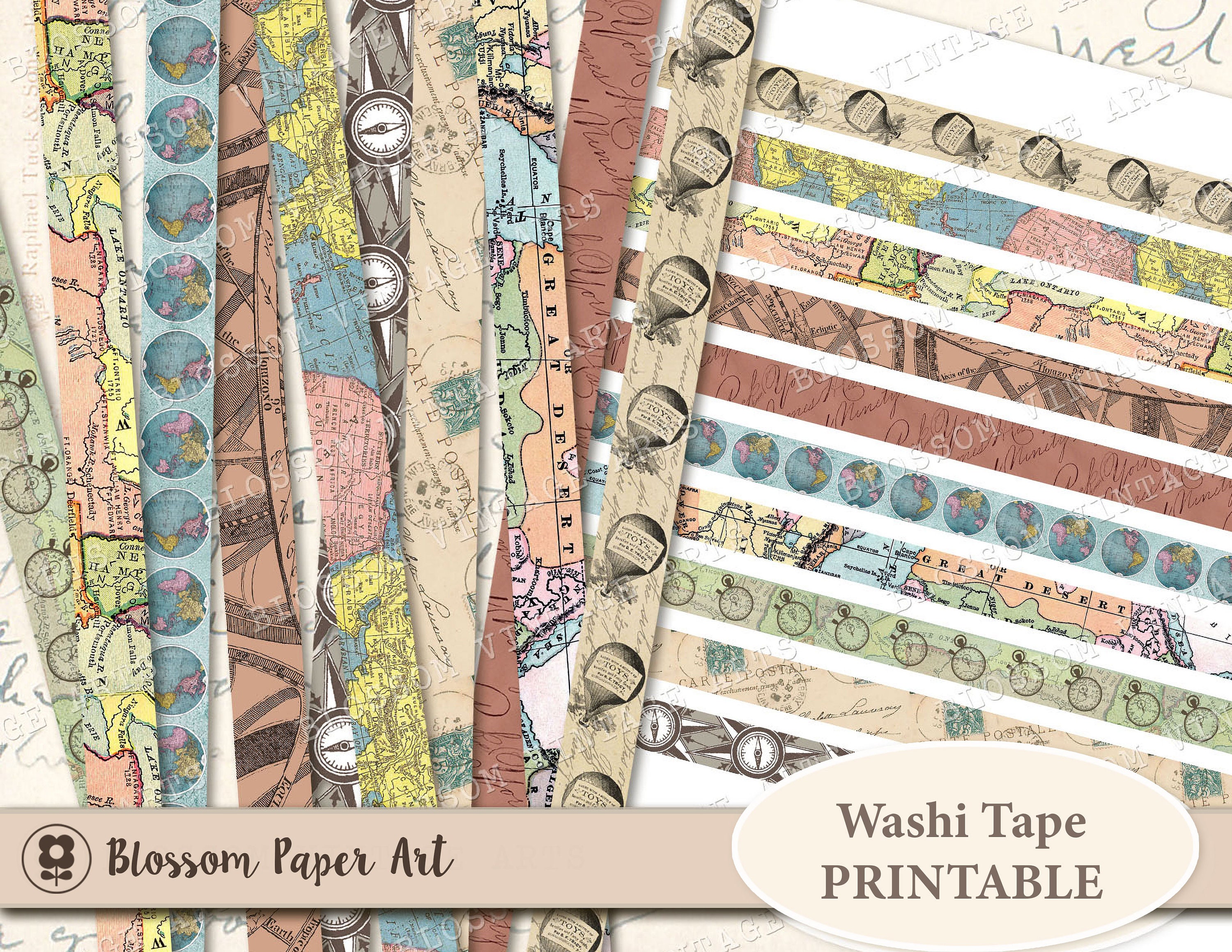 Vintage Maps Washi Tape: Printable Scrapbook Embellishments (digital ...