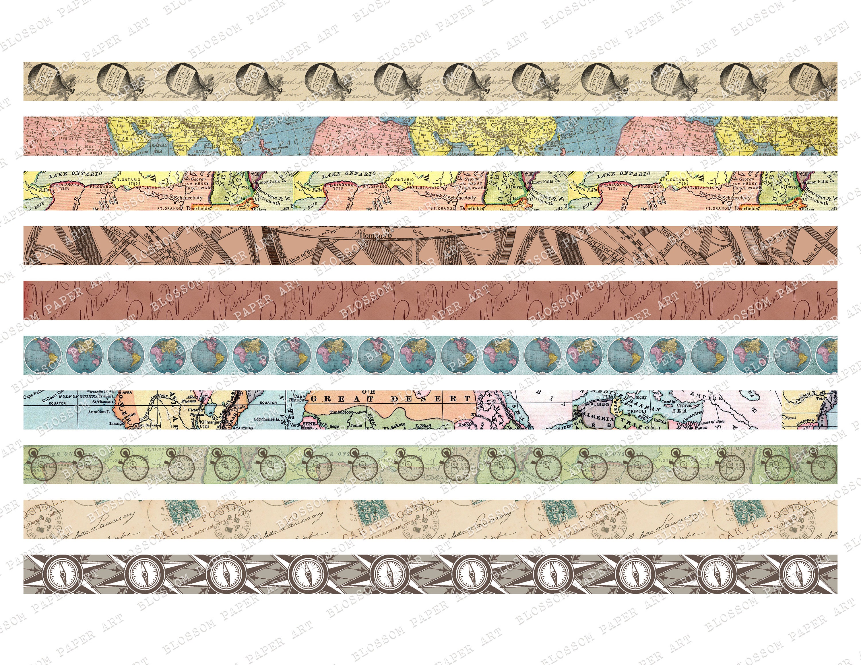 Vintage Maps Washi Tape: Printable Scrapbook Embellishments (digital ...