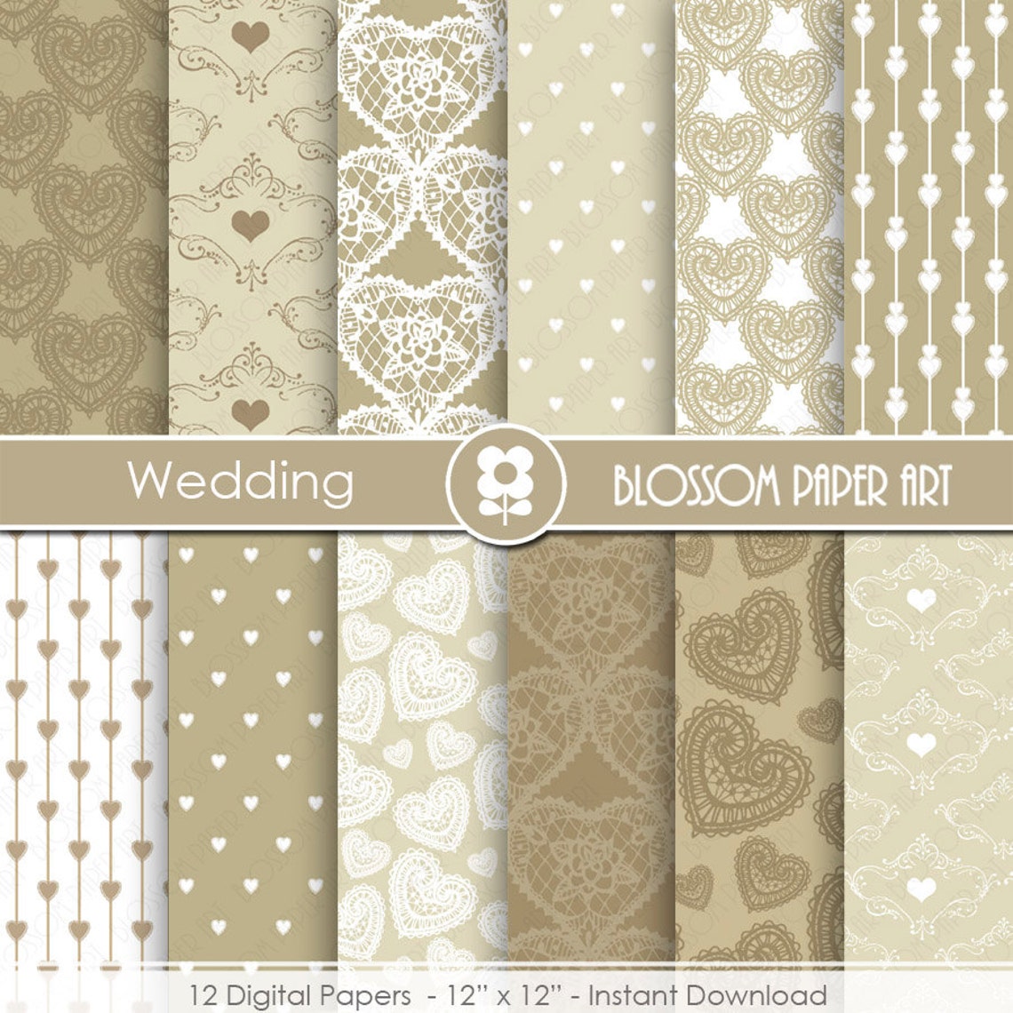 Wedding Digital Paper Wedding Digital Paper Pack Hearts - Etsy