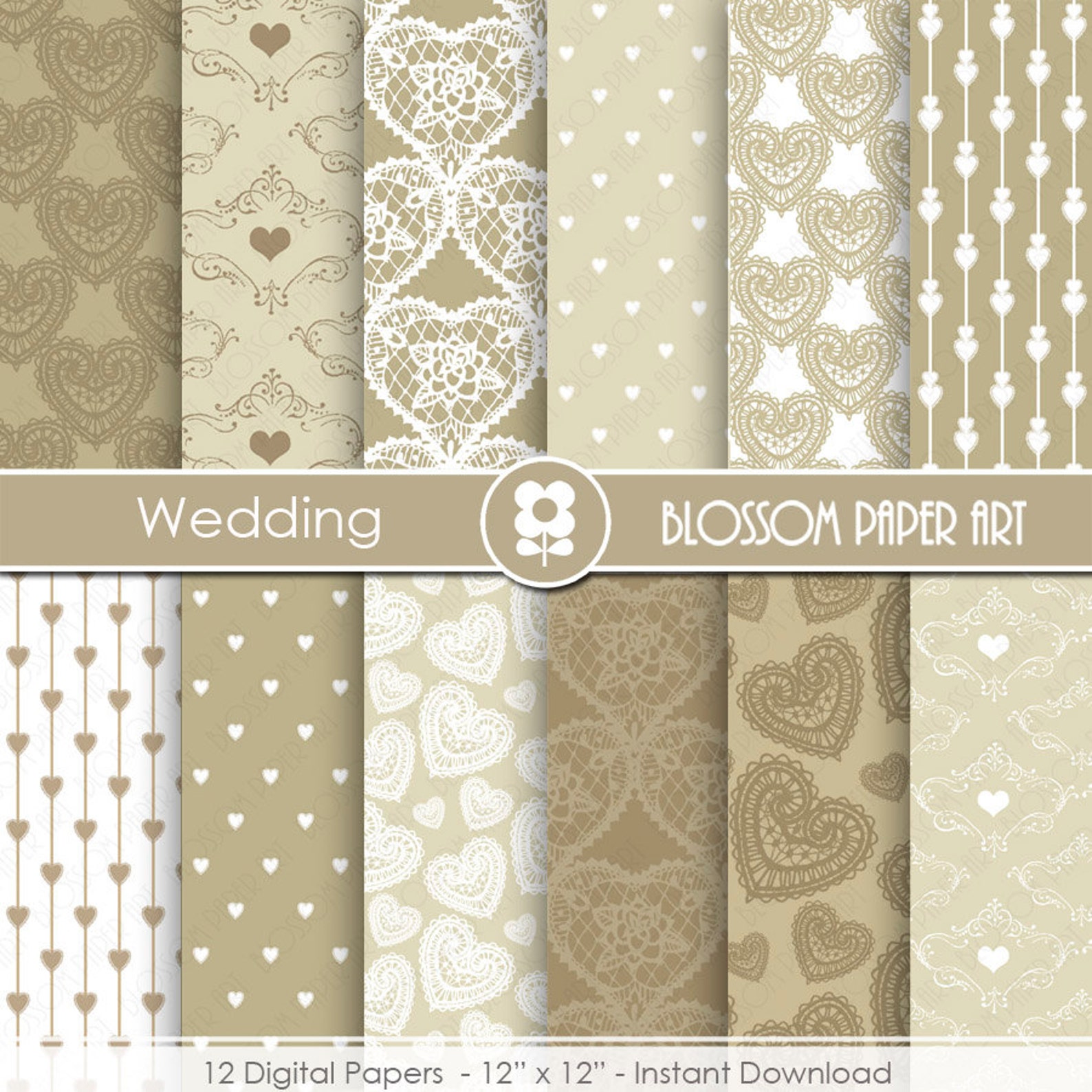 Wedding Digital Paper Wedding Digital Paper Pack Hearts - Etsy