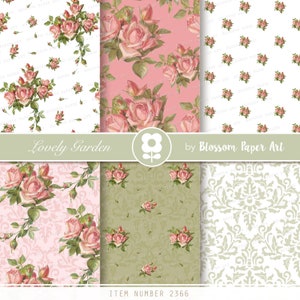 PINK Rose Floral Digital Paper, Floral Digital Paper Pack, Vintage ...