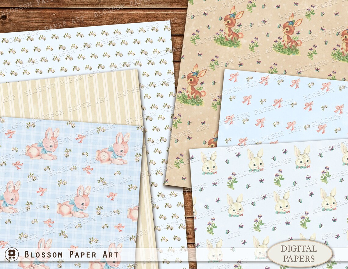 Baby Boy Digital Paper Nursery Scrapbook Paper Pack Bunnies | Etsy