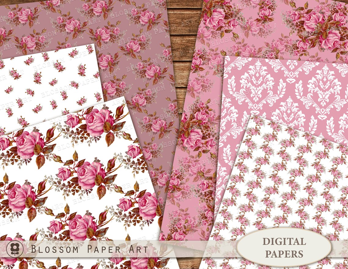 ROSES Digital Papers Pink Scrapbook Paper Pack Digital Paper - Etsy