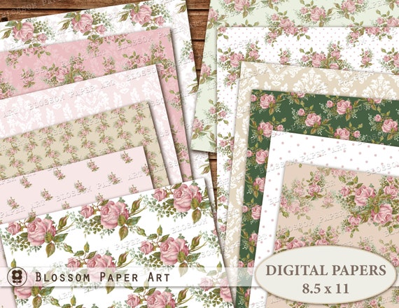 Rose Digital Paper Floral Scrapbook Paper Pink Collage | Etsy