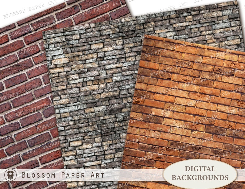 Bricks Backgrounds Printable Brick Wall Background Printable | Etsy