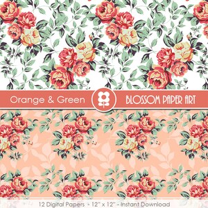 Flower Digital Paper Pack, Red Flowers Digital Scrapbooking Pack - Red ...