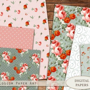 Floral Digital Paper, Rose Scrapbook Paper Pack, Digital Paper Pack ...