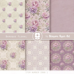 Vintage Purple Floral Digital Paper Pack: Shabby Chic Scrapbook ...