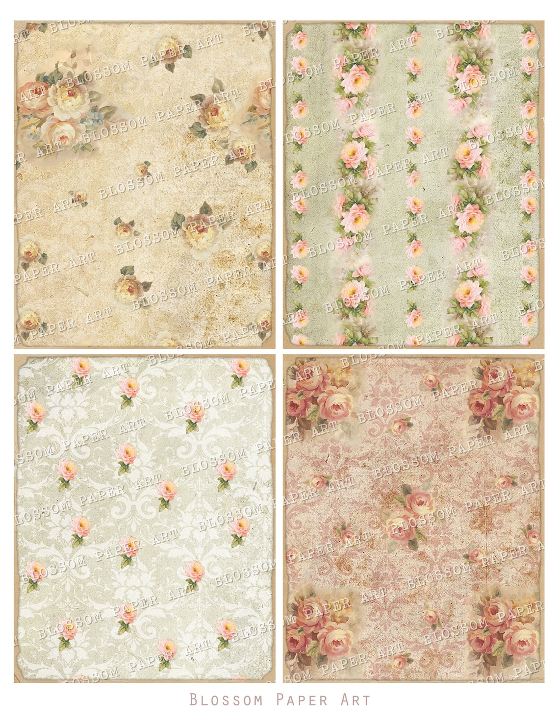 SHABBY CHIC Papers Digital Collage Sheet Vintage Papers Floral | Etsy